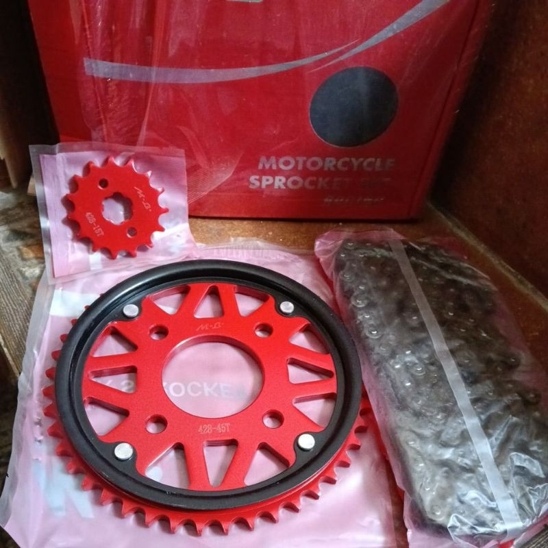 Jual Gear Gir Depan Belakang SET Rantai M.B Merah Racing 15T 45T 428H ...