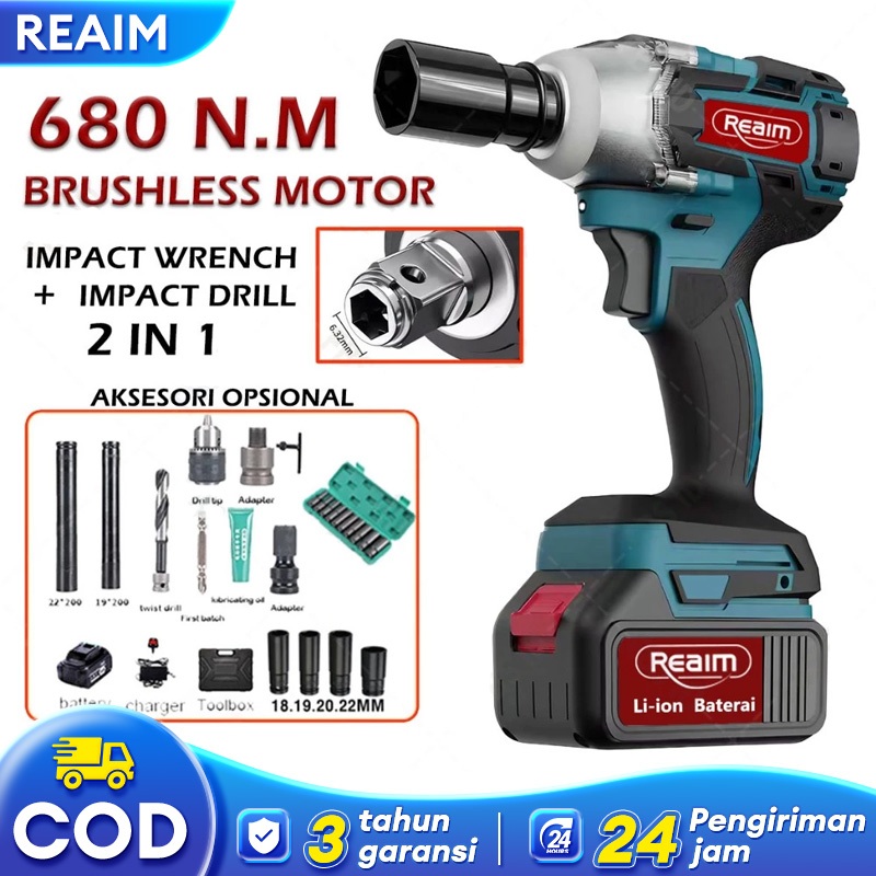 Jual Reaim Brushless Mesin bor Impact baterai 13MM Cordless Impact ...