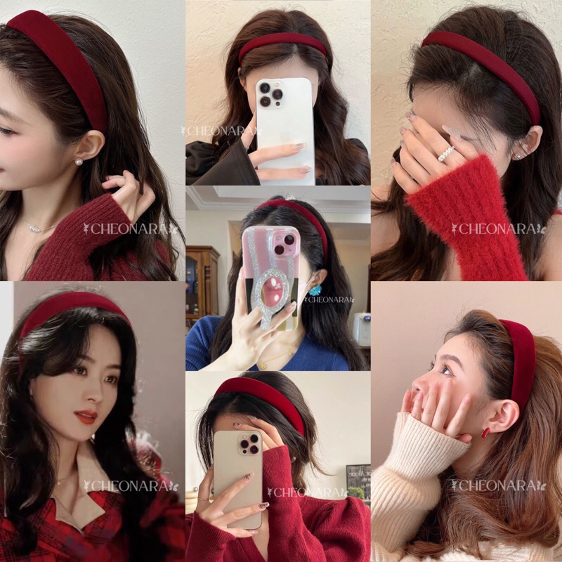 Jual Cheonara - Premium Simple Red Velvet Headband / Bando Beludru ...