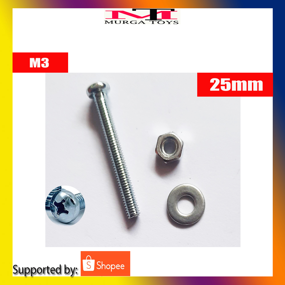 Jual 1 SET BAUT OBENG PLUS BAUT M3 25MM PLUS MUR DAN RING | Shopee Indonesia
