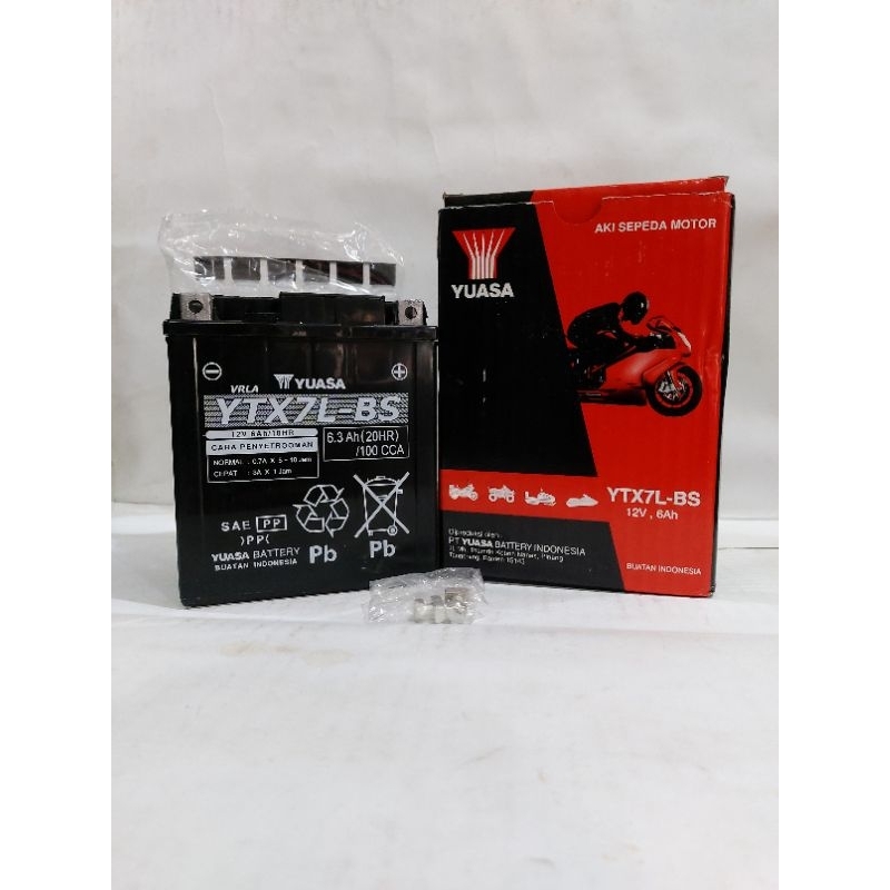 Jual AKI YUASA YTX7L-BS 12V/6Ah AKI KLX / VESPA ORI | Shopee Indonesia