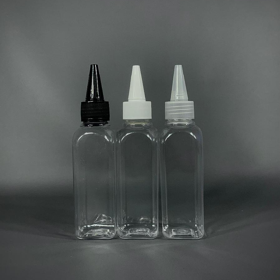 Jual Botol Pet 100 ML Kotak Natural - Tutup Kerucut / Botol Kerucut 100 ML / Botol Tinta 100 ML ...