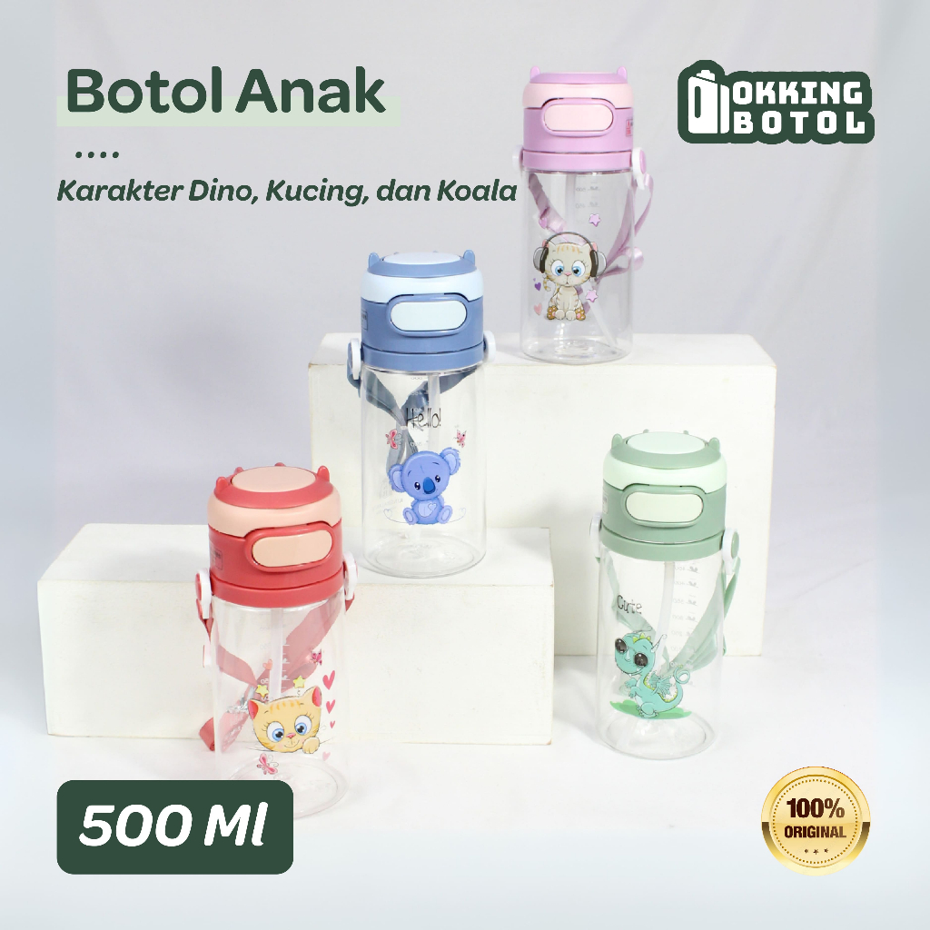 Jual Botol air minum anak 500ml / Botol Minum Anak Lucu Motif Karakter dengan Sedotan BPA FREE ...