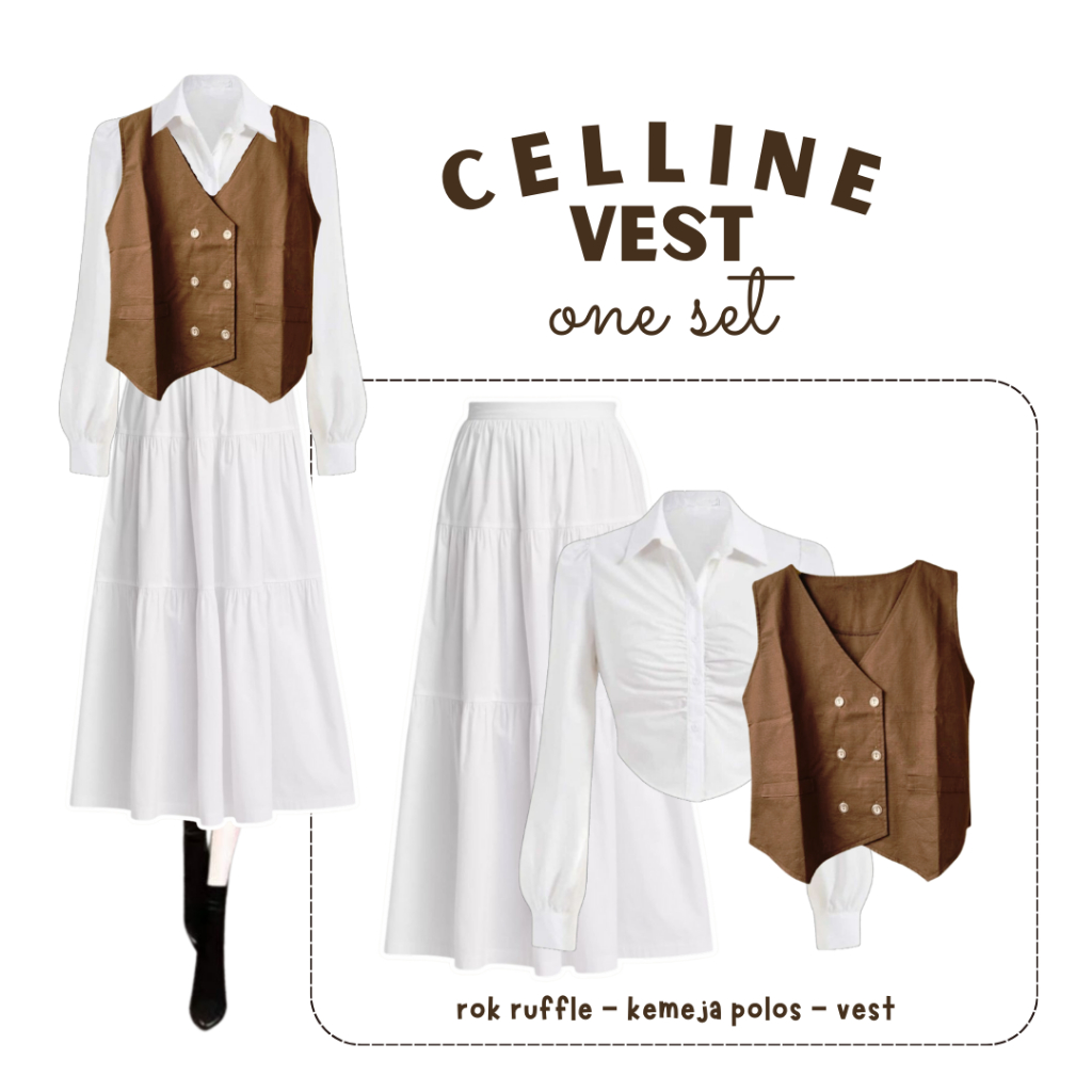 Jual One Set Outfit Yearbook (Kemeja, Vest Milo, Rok Ruffle) Setelan ...
