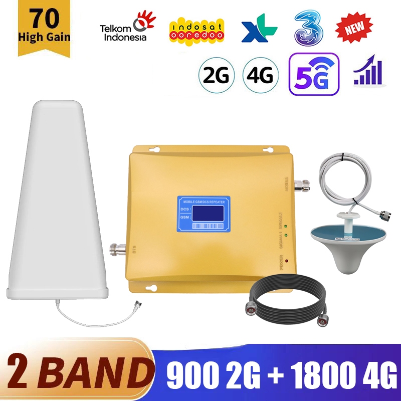 Jual Fullset GSM 900 1800 Telepon Sinyal Repeater 2G 4G LTE Ganda Band 65DBI Amplifier DCS ...