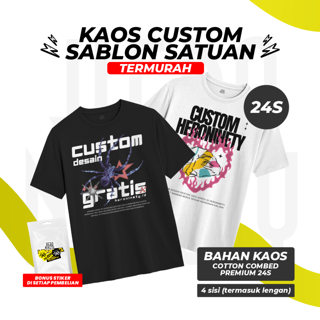 Jual Heroninety - Custom Kaos Sablon DTF Satuan 24's / Kaos Custom ...