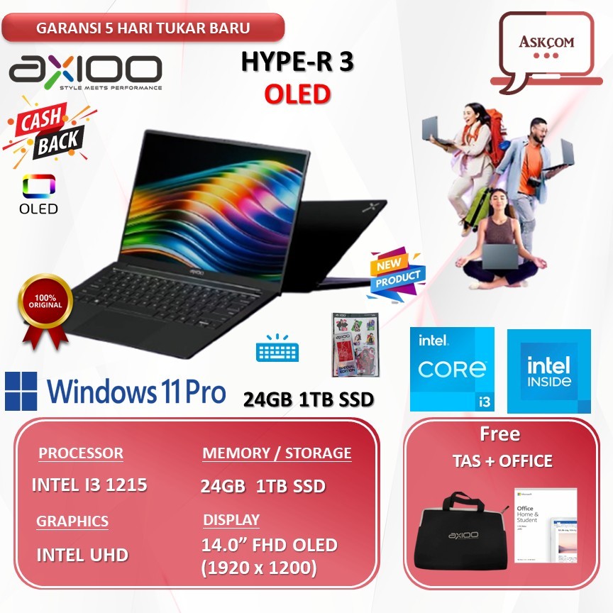 Jual Laptop Axioo HYPE-R 3 Oled I3 1215 24GB 1TB SSD W11 + OHS21 14 ...