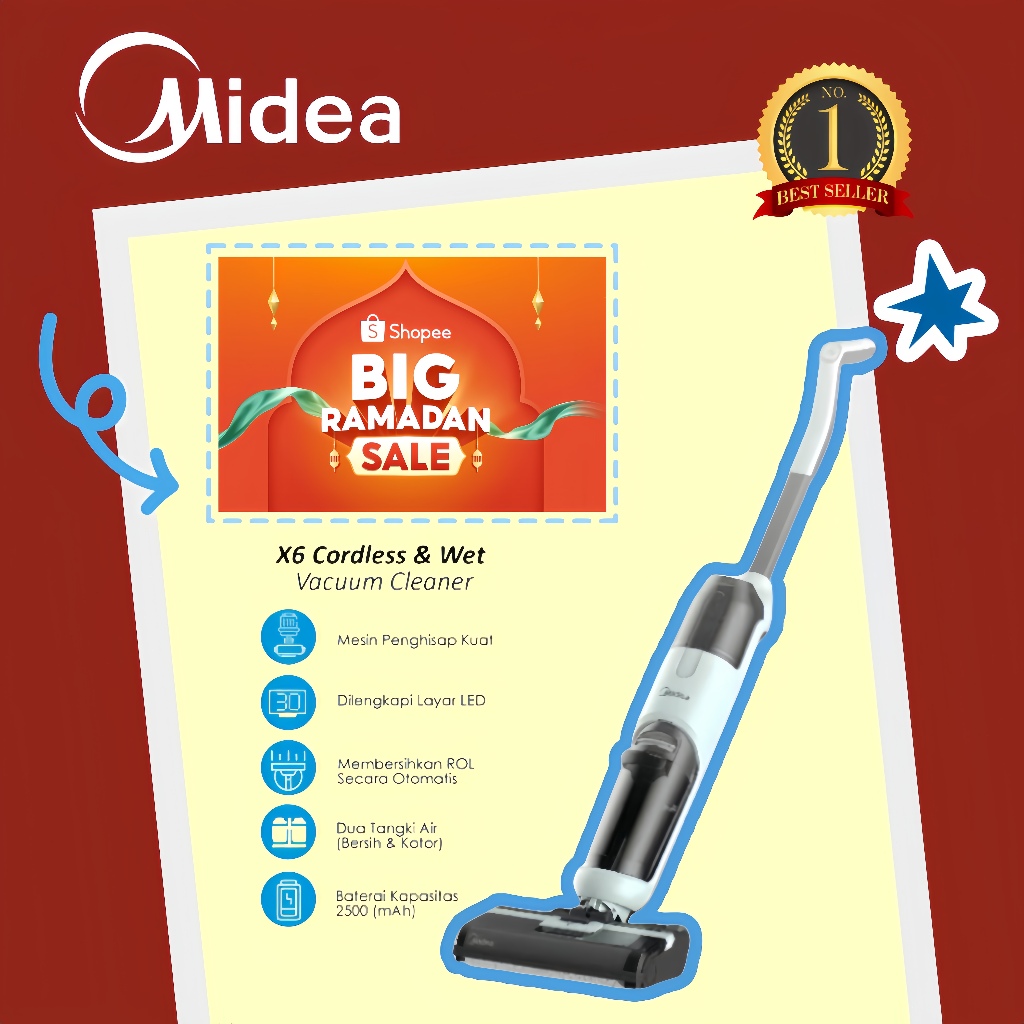 Jual Midea Cordless Stick Vacuum Cleaner MWD-X6 Wet Dry Penyedot Debu ...