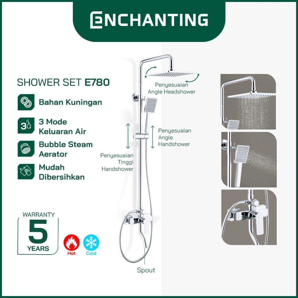 Jual ENCHANTING Shower Set Tiang Mandi Keran Kran Panas Dingin E780 Bergaransi | Shopee Indonesia