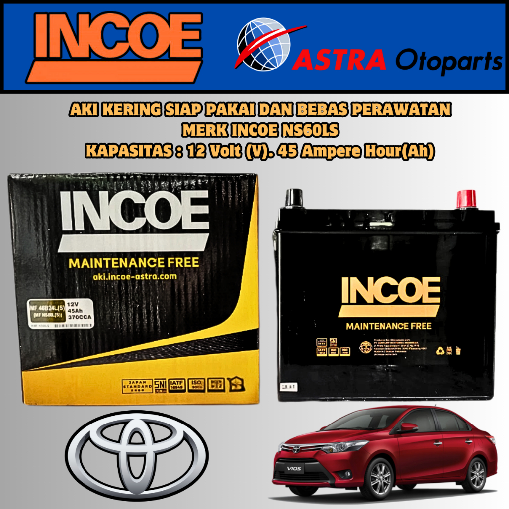 Jual AKI MOBIL Toyota Kijang Innova, yaris, New Vios NS60LS INCOE MF ORIGINAL ASTRA OTOPARTS ...