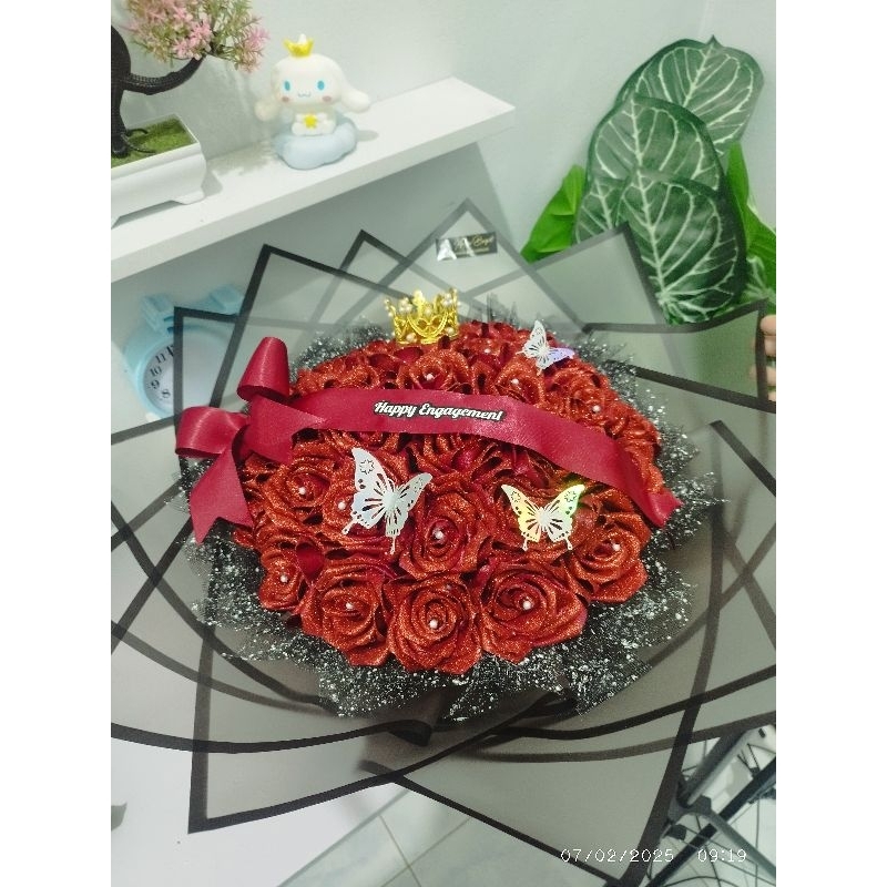 Jual (30pcs) FREE MAHKOTA | Buket pita satin warna maroon - bucket pita ...