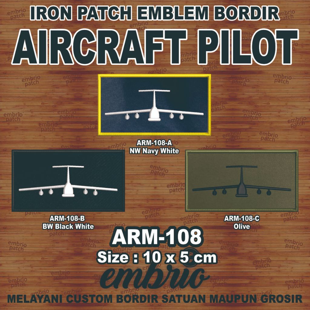 Jual ARM-108 Patch AIRCRAFT PILOT Patches Emblem Bordir Heli - 10x5cm ...