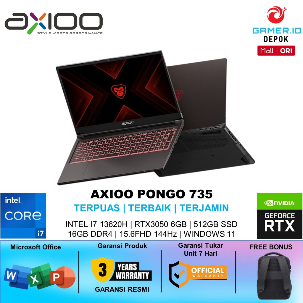 Jual AXIOO PONGO 735 CORE I7 13620H RTX3050 6GB RAM 16GB SSD 512GB ...