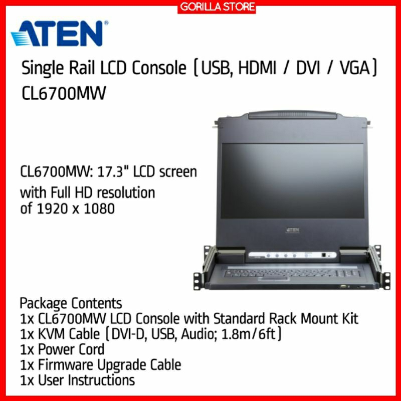 Jual ATEN Single Rail LCD Console (USB, HDMI / DVI / VGA) CL6700MW ...