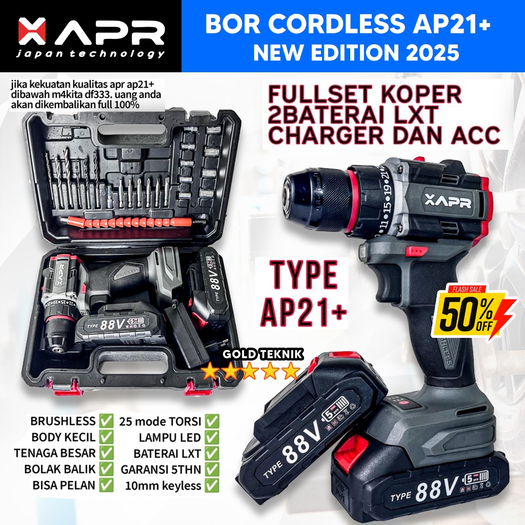 Jual APR RAJA BOR BRUSHLESS TYPE AP21+ 10mm keyless auto lock 2baterai ...