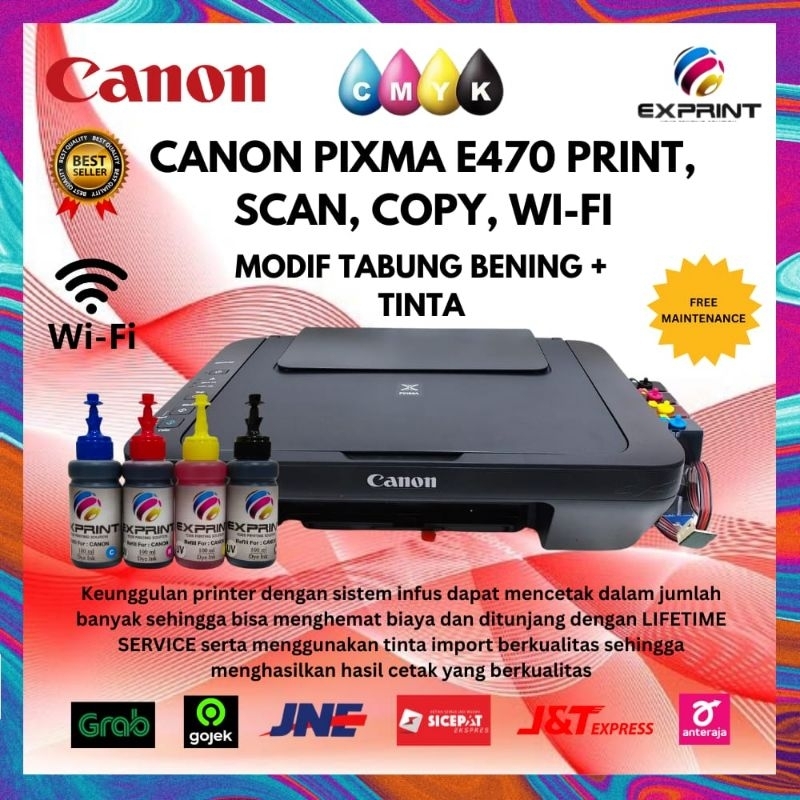 Jual Printer Pixma Canon E470 Print Scan Copy Wifi infus Tabung Bening | Shopee Indonesia