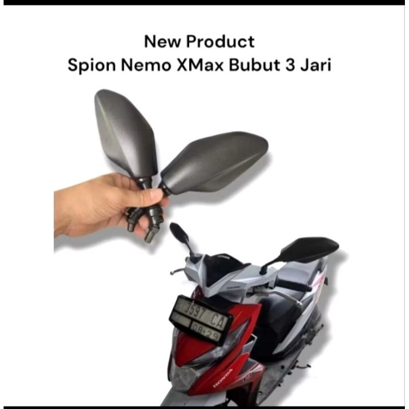 Jual spion bubut 3 jari original xmax nemo spion bubut tangkai pendek spion down size universal ...