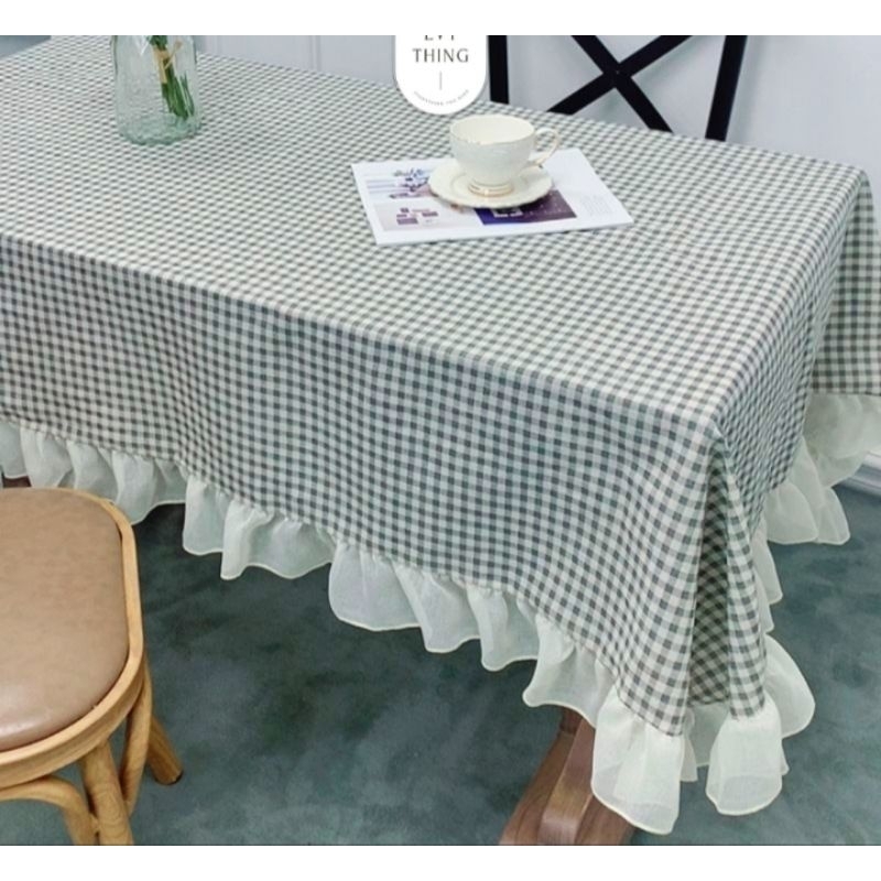Jual taplak meja makan motif kotak kotak kombinasi rempel satin putih ...