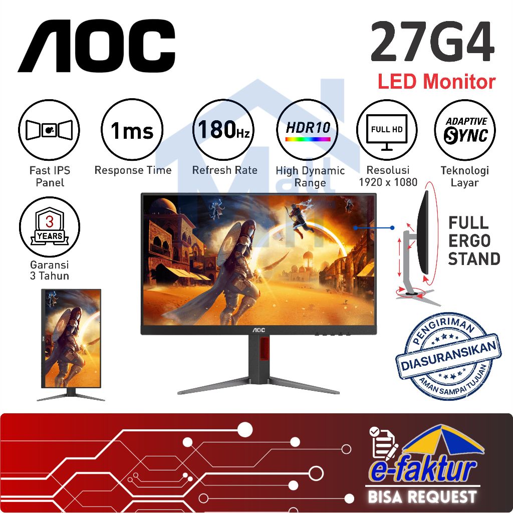 Jual MALLIT AOC Monitor AOC Gaming 27G4 27" 1080P 180Hz IPS 1ms Full HD ...