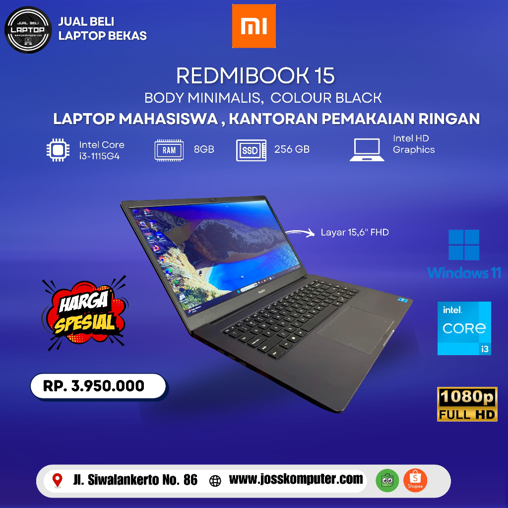 Jual LAPTOP SECOND MURAH REDMIBOOK 15 INTEL CORE I3-1115G4U ( RAM 8GB ...