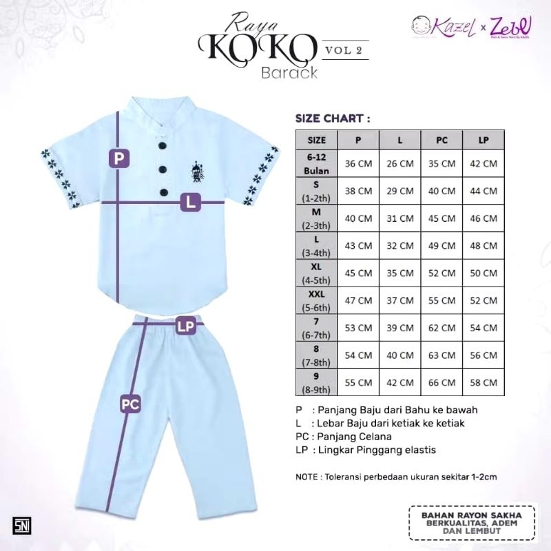 Jual KAZELx ZEBE KOKO RAYA BARACK/BAJU KOKO/UKURAN LIHAT SIZE CHART ...