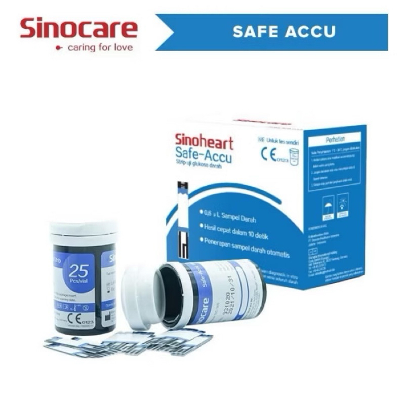 Jual Sinocare Strip Cek Gula Darah Safe-Accu Isi 25 Test Uji Glucose ...