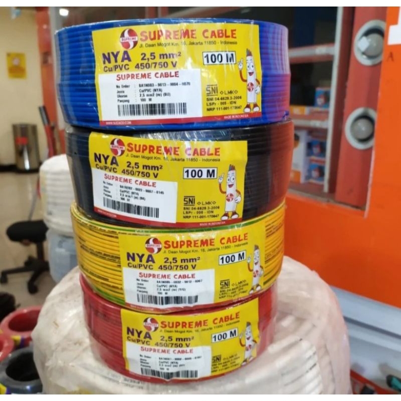 Jual Kabel Supreme NYA 2.5MM kawat tembaga Panjang 100 Meter Original Warna Merah/ Hitam/ Kuning ...