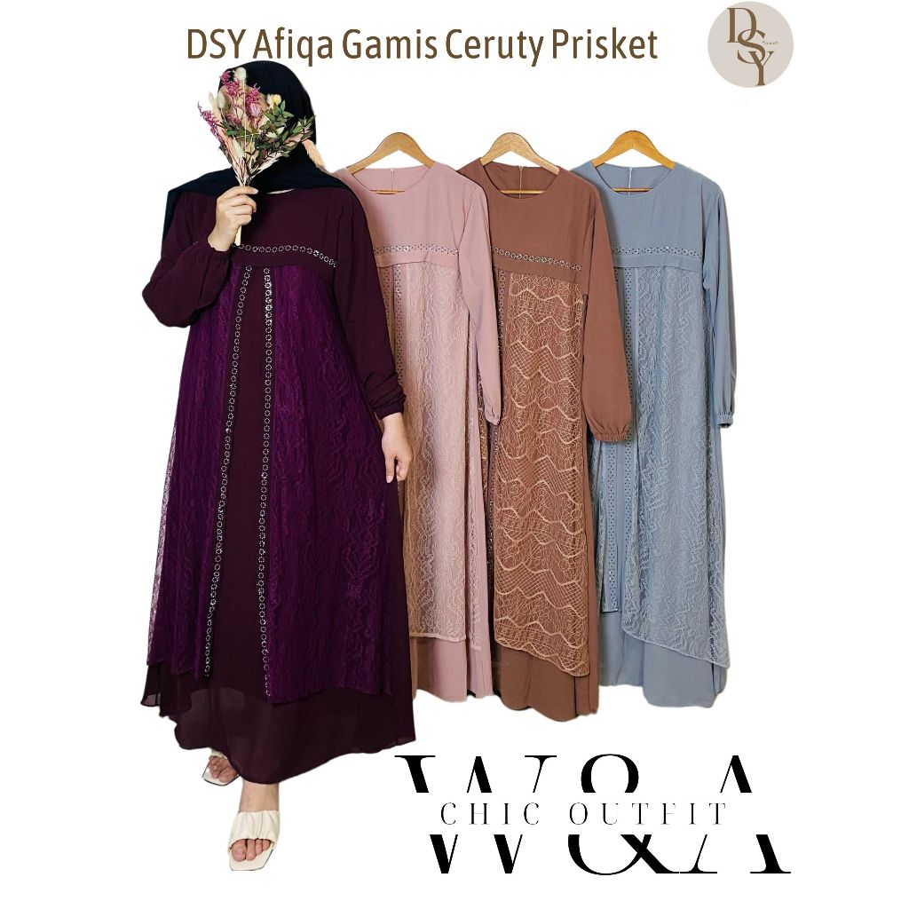 Jual DSY Afiqa Gamis Ceruti Premium Mix Burkat All Size LD 110 Lembut ...
