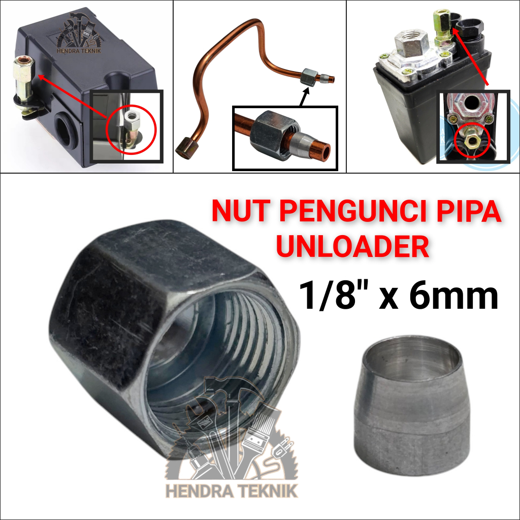 Jual SPAREPART NUT LOCK PIPA ANGIN OTOMATIS KOMPRESOR 1/8" X 6MM MUR + PENGUNCI PIPA UNLOADER ...