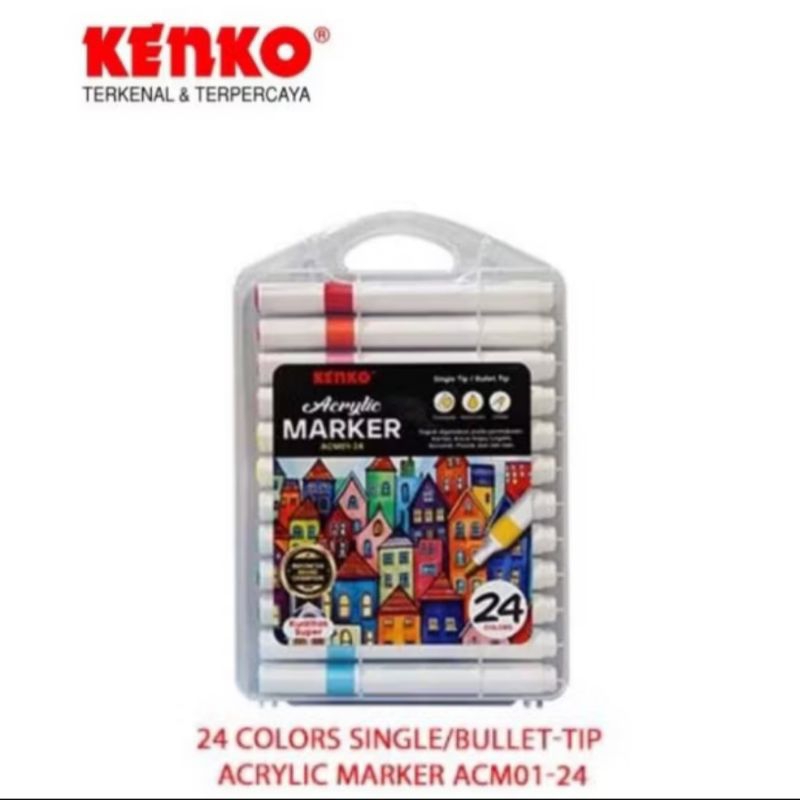 Jual Kenko Acrylic Marker single Tip 24 color Spidol Acrylic ACM-01/02 ...