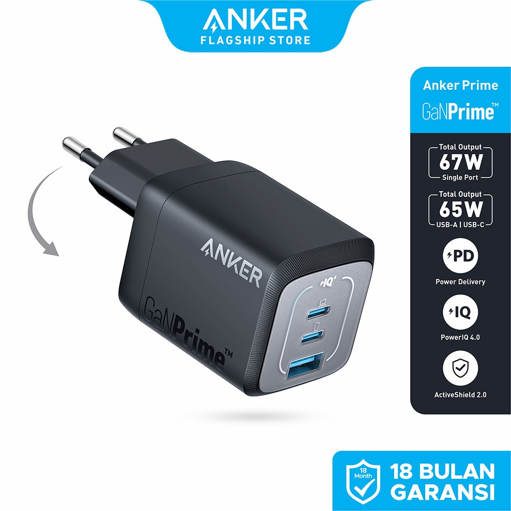 Jual Anker Prime 67W Kepala Charger USB C GaN 3-Port PPS Compact Fast Charging - A2669 | Shopee ...