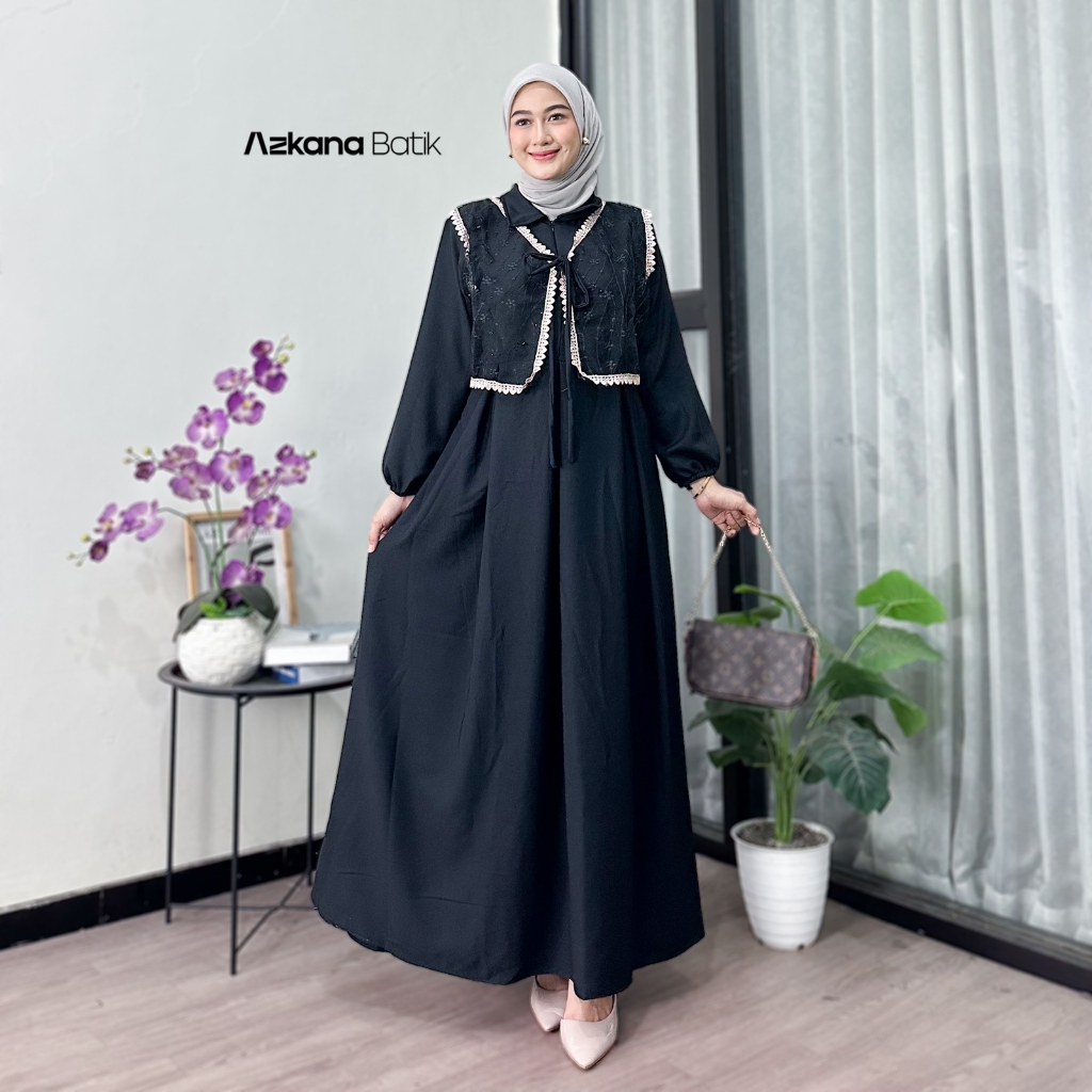 Jual Azkana Batik - KINAR Gamis Burgundy Terbaru Dress Syakila Premium Mix Brukat Kombinasi ...