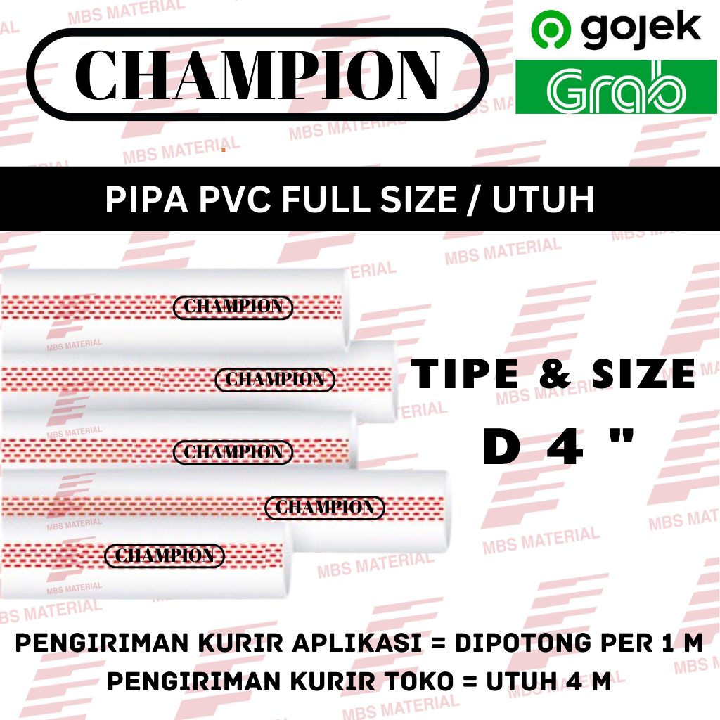 Jual Pipa PVC / Peralon / Paralon Merek Lokal Champion D - Size 4" inch ...