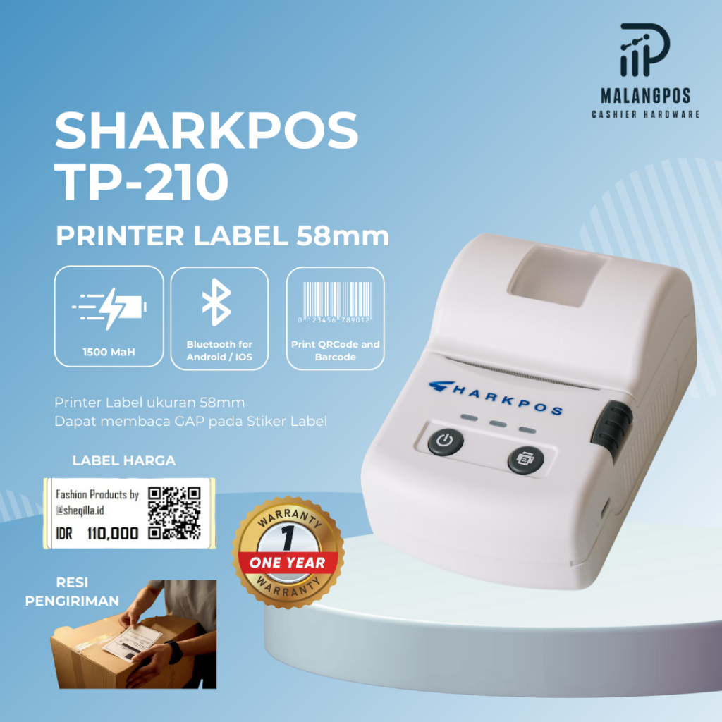 Jual Sharkpos TP210 Mini Printer Label Bluetooth 58mm Printer Thermal ...