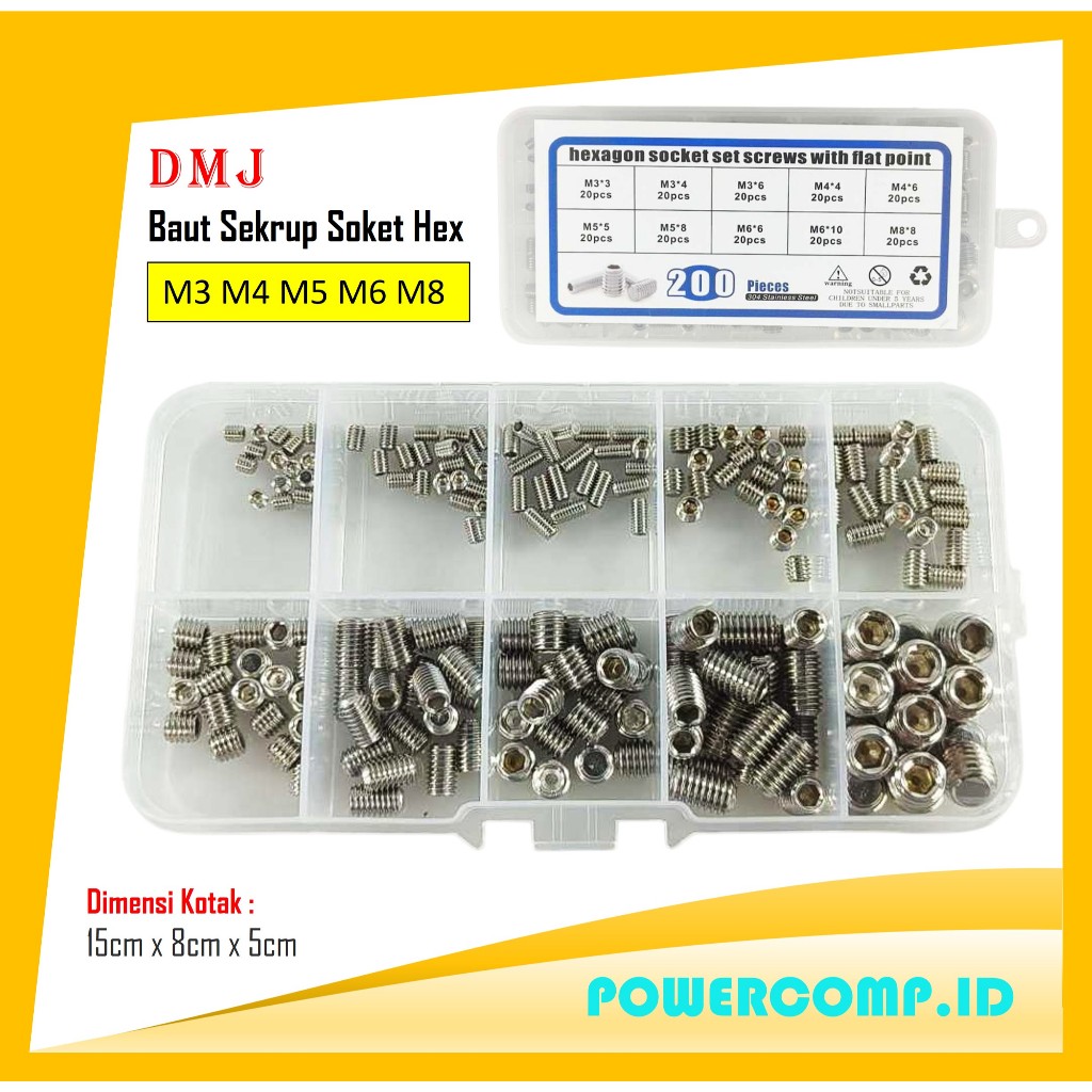 Jual DMJ Set Baut L Tanam Sekrup Soket Hex M3-M8 Headless 200 PCS - Screw M3 M4 M5 M6 M8 DIN916 ...