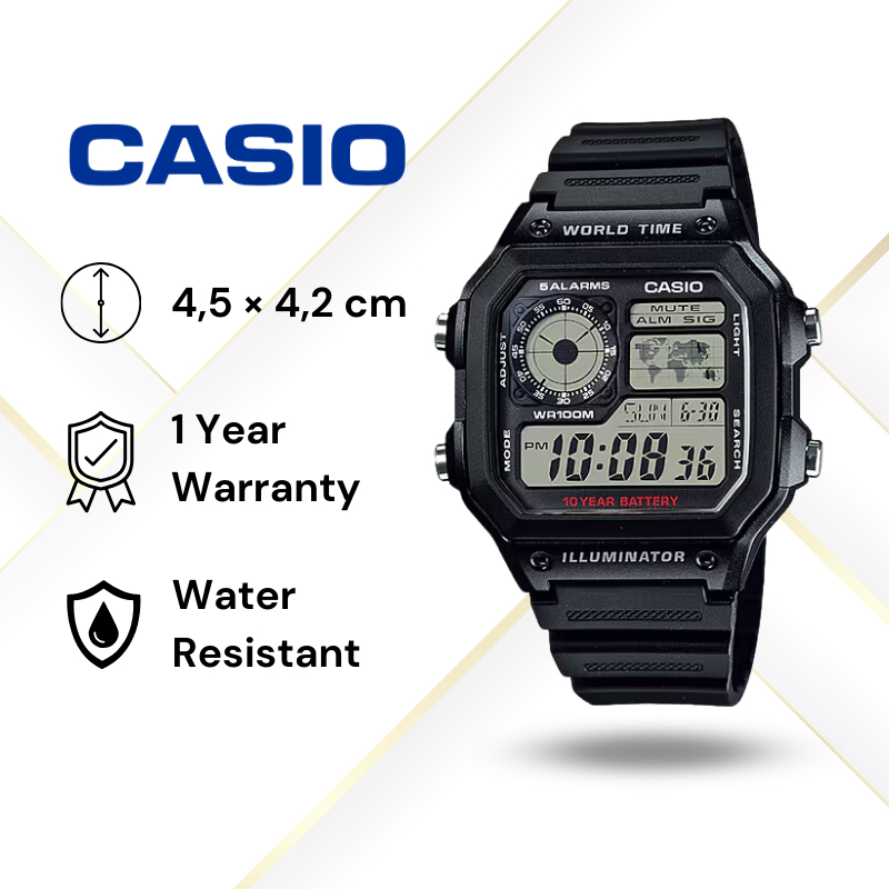 Jual Casio Original AE-1200WH-1A / AE-1200WH-1B Jam Tangan Pria Digital Karet | Shopee Indonesia