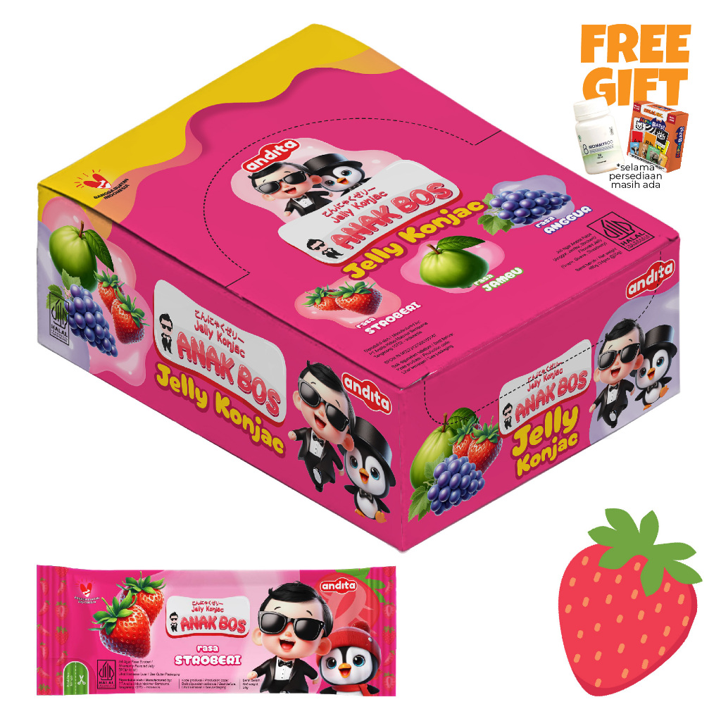 Jual Anak Bos Jelly konjac rasa anggur/jambu/stroberi isi 24 sachet @20g, snack aman untuk anak ...