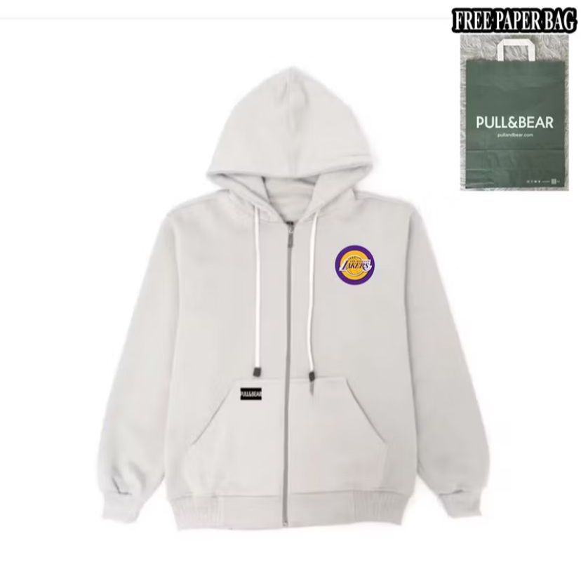 Jual {FREE PAPER BAG} HOODIE ZIPPER CREAM PULL AND BEAR X LAKERS BASIC PRIA - WANITA PREMIUM ...
