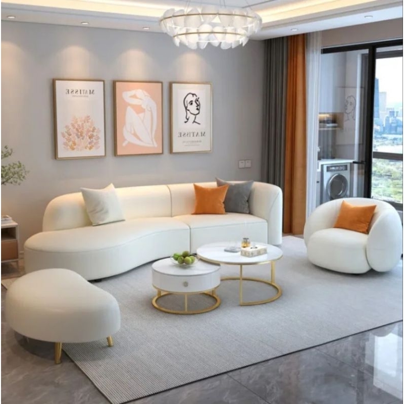 Jual sofa mewah warna putih polos desain simple untuk ruang tamu modern ...