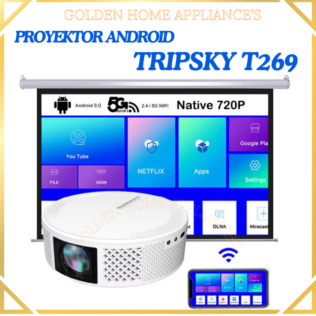 Jual Tripsky Android Proyektor T269 WiFi | Smart Projector Hi-Fi Speaker Resolusi 4K | Shopee ...