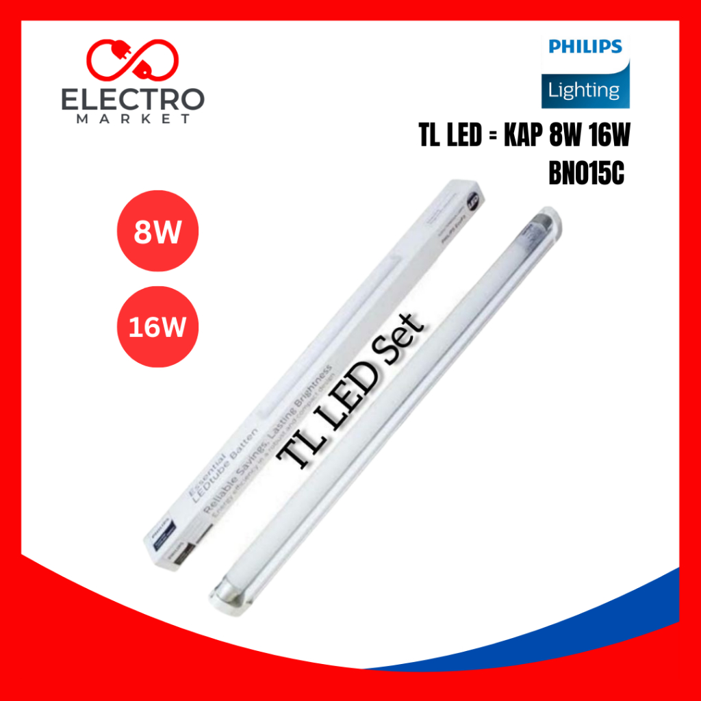 Jual Lampu PHILIPS TL LED 8W 16W Watt 60cm 120cm Ecofit SET BN015C (Lampu + Kap) | Shopee Indonesia