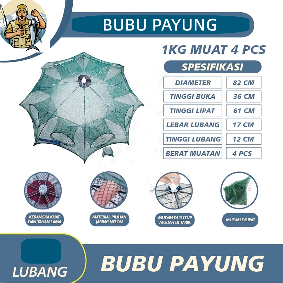 Jual Payung Bubu 8 Lubang Jaring Jebakan Perangkap Udang ikan Kepiting / Jaring Bubu Perangkap ...
