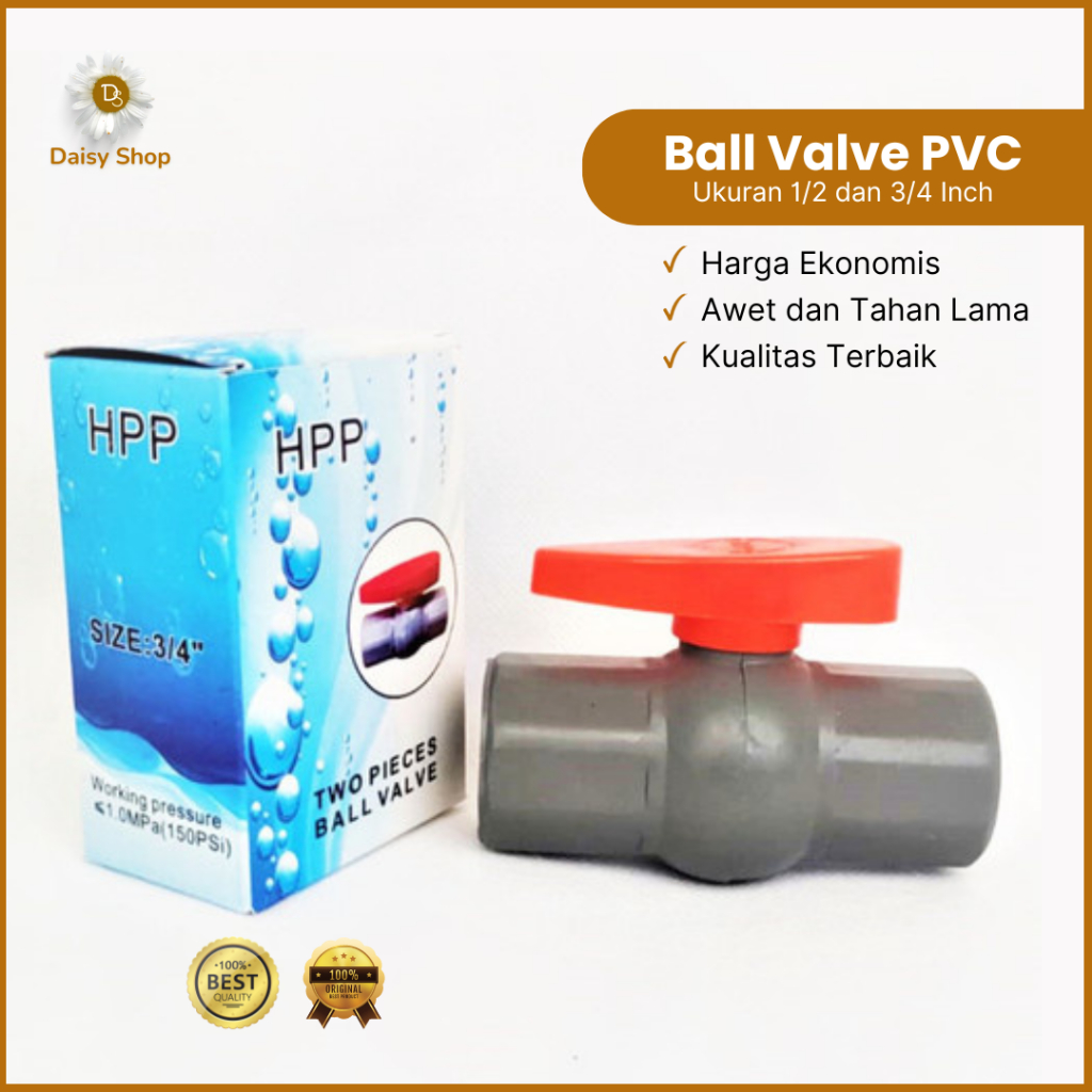 Jual (DS) Ball Valve Ukuran 1/2 Inch & 3/4 Inch PVC HPP / Stop Kran Pipa Ballvalve PVC HPP ...