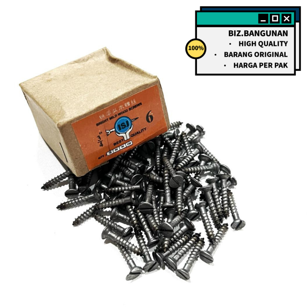 Jual [HARGA PER KOTAK] SEKRUP KAYU MINUS 3/4" X 6 - BAUT SKRUP MINUS ...