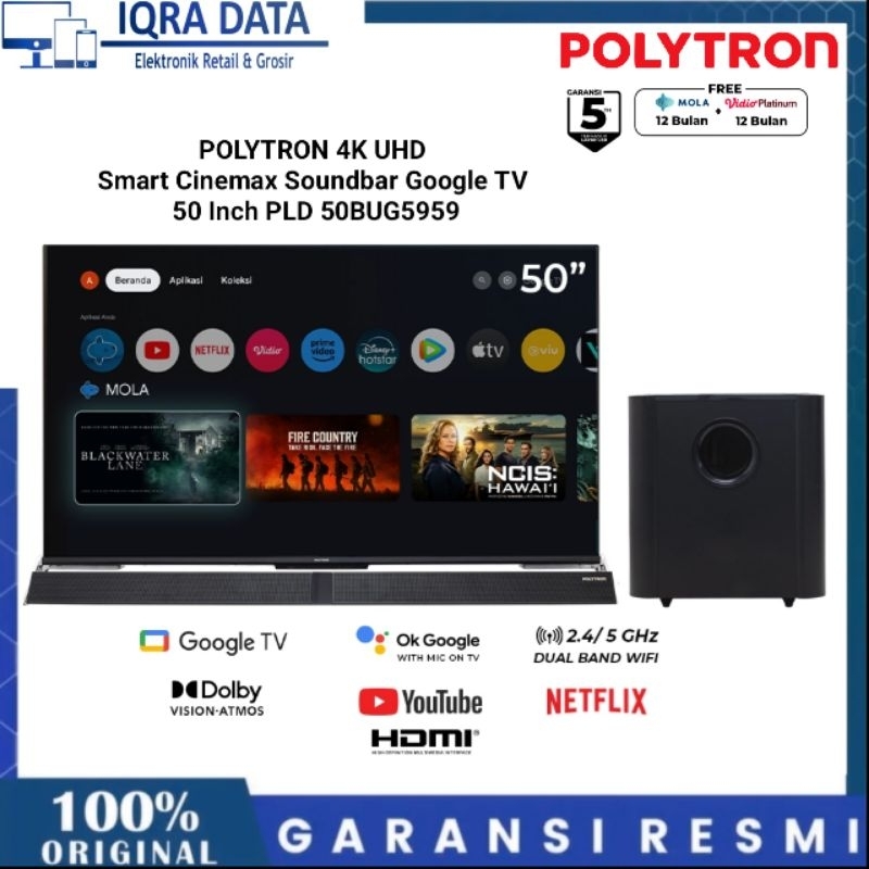 Jual POLYTRON 4K UHD Smart Cinemax Soundbar Google TV 50 Inch PLD ...
