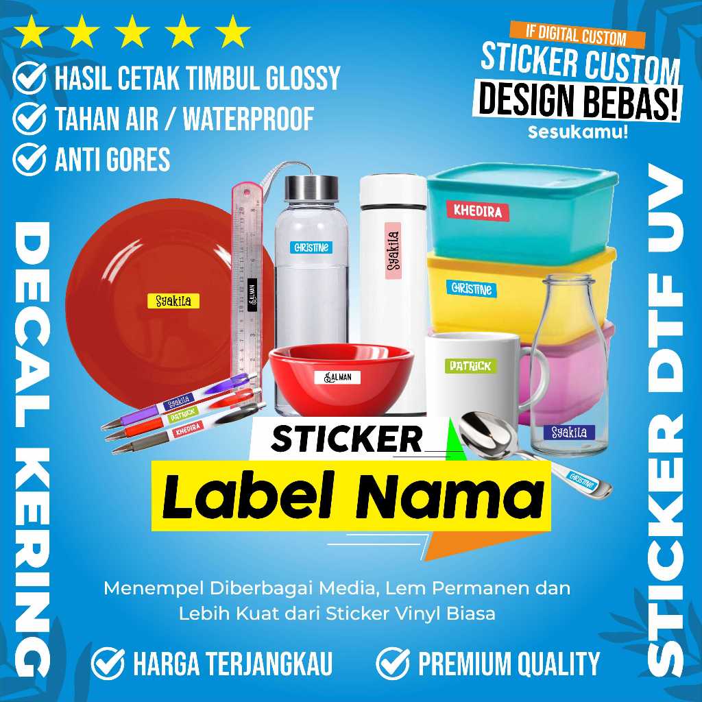 Jual Stiker UV DTF Label Nama Anak Penanda Peralatan Alat Perlengkapan ...