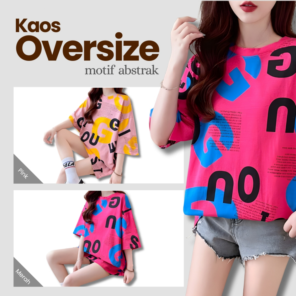 Jual T-shirt Wanita Kaos wanita Oversize Abstrak Korea Motif Dress Nyaman Lembut Murah Import ...