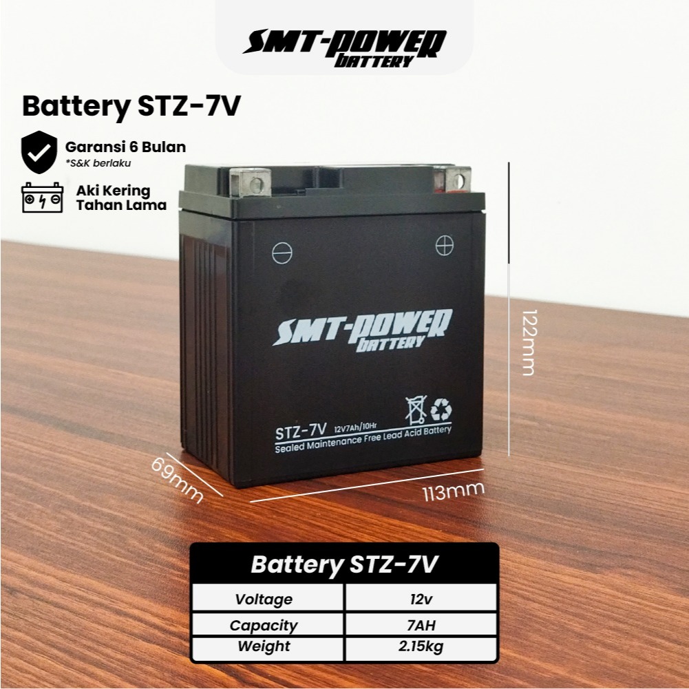 Jual Baterai Motor SMTPower STZ 7V 12V 7AH 10hr. Aki Battery SMT ...