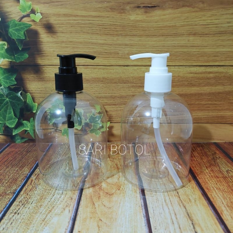 Jual BOTOL PUMP 500ML OVAL PET NATURAL / BOTOL SABUN CAIR SHAMPOO 500 ML BENING PUMP LOTION ...