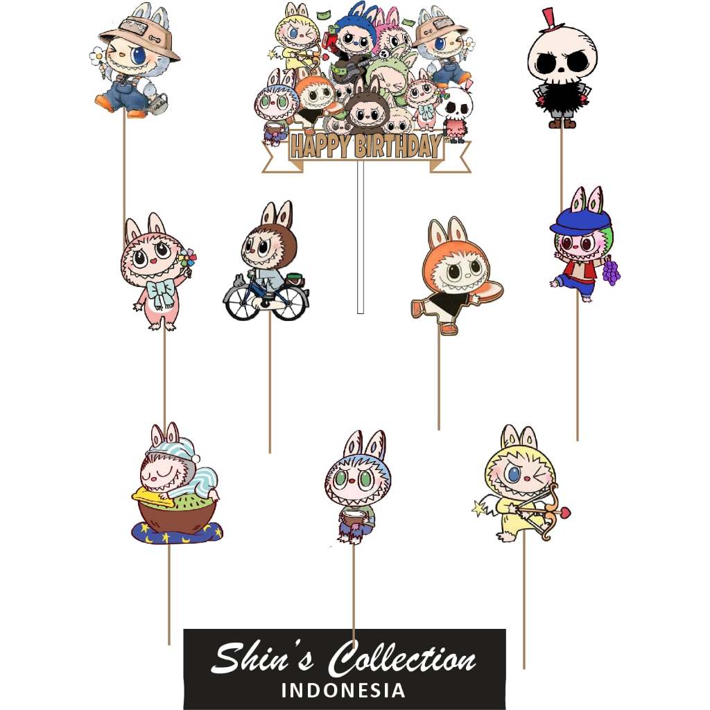 Jual Cake topper Labubu cartoon macaron monster isi 10 pcs | Shopee ...